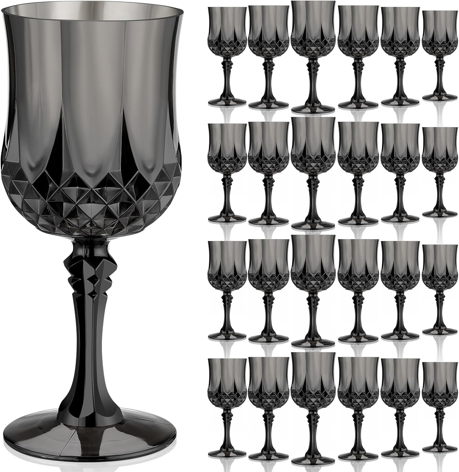 SHIQIKEJIPTY Black Wine Glasses Champagne flutes glasses Patterned Goblet Glass Plastic Vintage Wine Goblets Retro Stemware Glassware Set for Holloween Wedding Reception Grand Event Party (16)