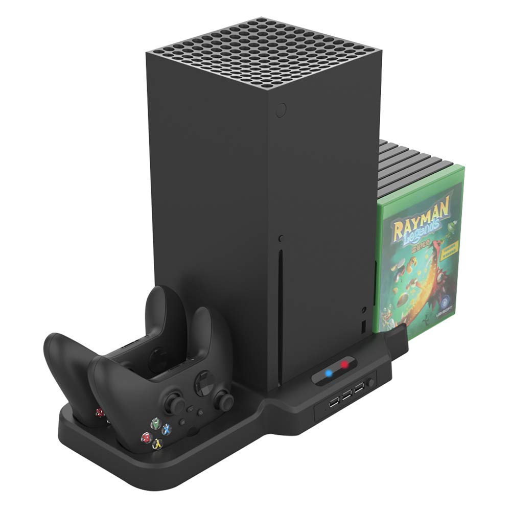 Vertical Stand for Series X with Cooling Fan Charging Station for Xbox Series X Console with 11 Game Storage Organizer 3 USB Port (Black)