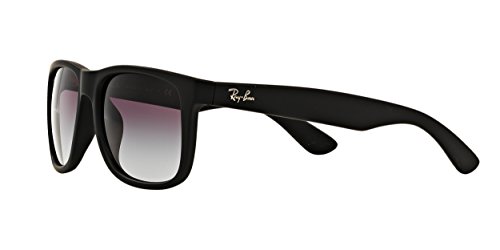 Ray-Ban RB4165F Justin Low Bridge Fit Rectangular Sunglasses, Rubber Black/Light Grey Gradient Dark Grey, 55 mm