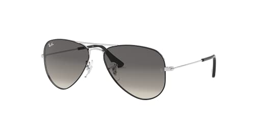 Ray-Ban Junior Kids' Rj9506S Metal Aviator Sunglasses, Black on Silver/Light Grey Gradient Dark Grey, 50 mm