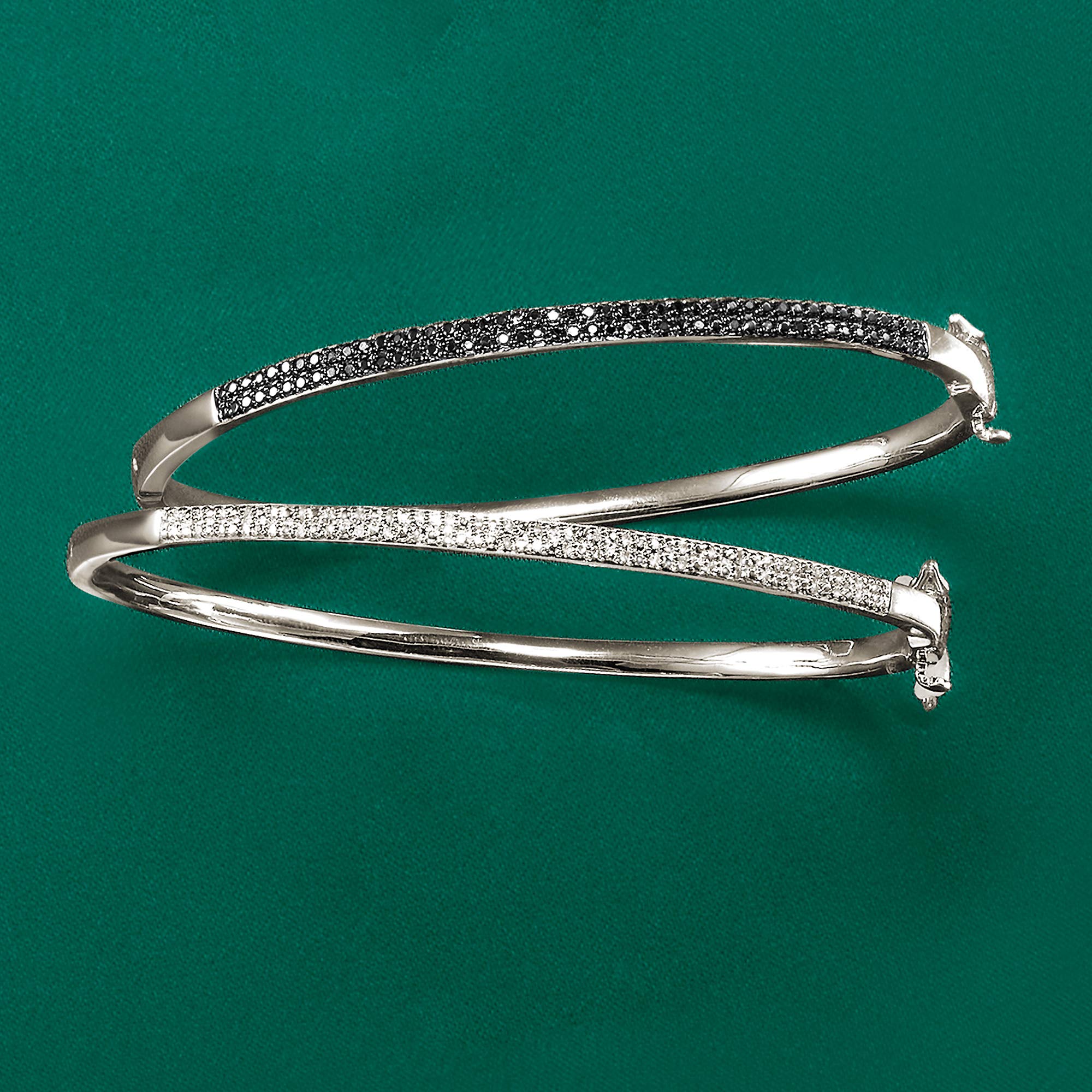 Ross-Simons 0.33 ct. t.w. Black and White Diamond Jewelry Set: 2 Bangle Bracelets in Sterling Silver. 8 inches