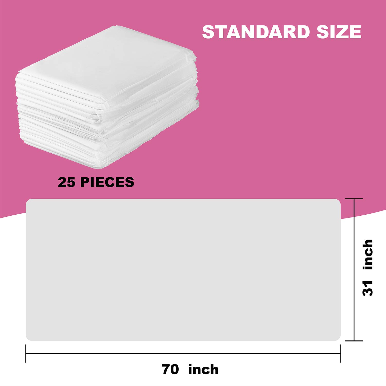 Sawella 25PCS Massage Table Cover,Disposable Bed Sheet, Non-woven Fabric Massage Table Sheet, Waterproof Massage Bed Cover,Large Size 31" x 70"