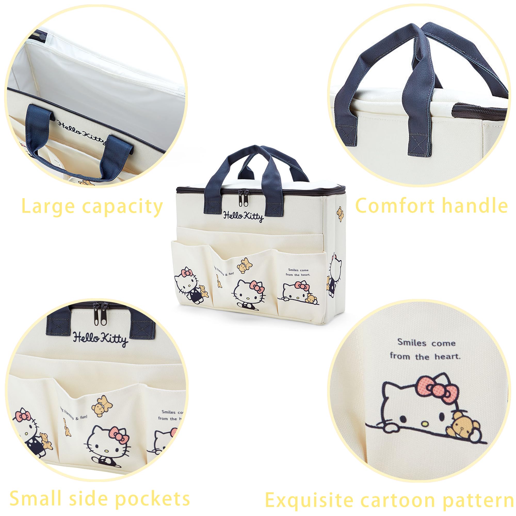 Rpavutz Cute Canvas Tote Bag, 4-Pockets Utility Sturdy Handbag with Top Zipper Closure, Gift for Working Women