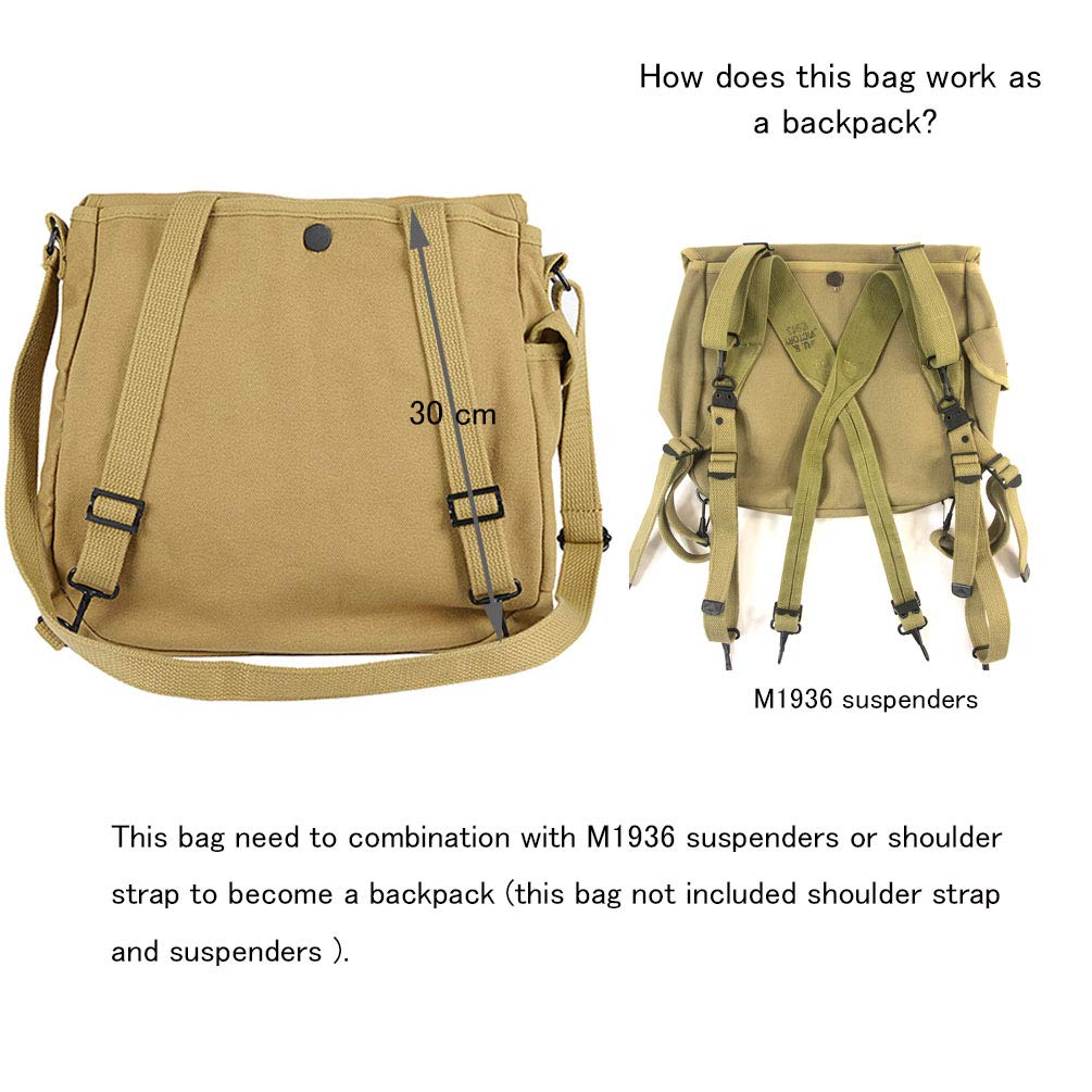 SMONT WW2 US Army M1936 Combat Suspenders WWII Standard X Strap Replica Military Canvas Webbing (Khaki)