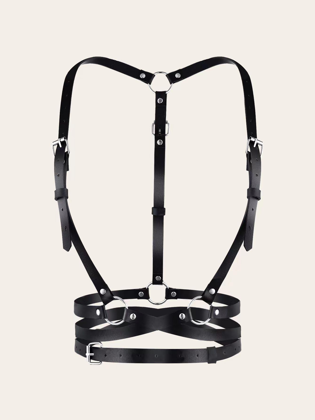 Widyany Punk Belt Black Pu Leather Belt, Harness Belt for Women Gothic Body Adjustable Waist Belts Rave Halloween Dresses Party Accessories