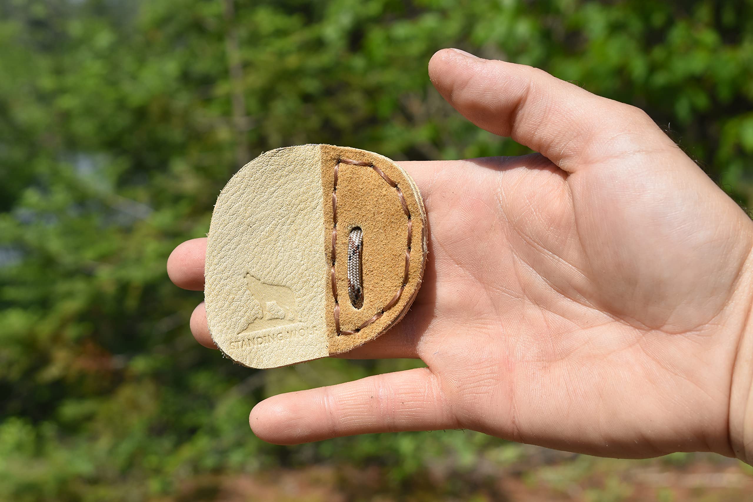 Standing Wolf Traditional Moose Leather Finger Tab for Archery | Traditional Style Archery Tab Finger Protector (3 Under TAN) | Handmade Archery Tabs for Hunting & Target Practice