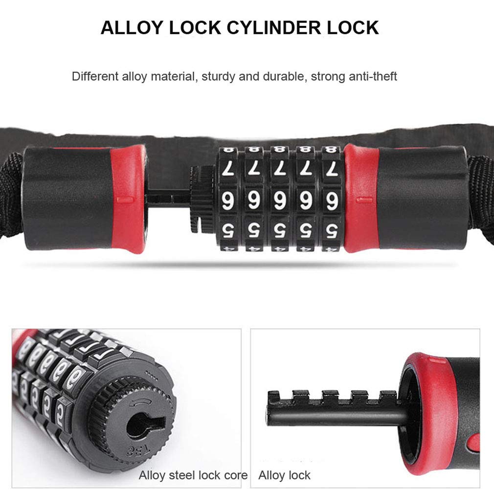 RXLLSY 5-Digit Security Lock Code Anti-Theft Password Chain Lock MTB Road Chain Lock Outdoor Bicycle Cycling Accessories,1.2m