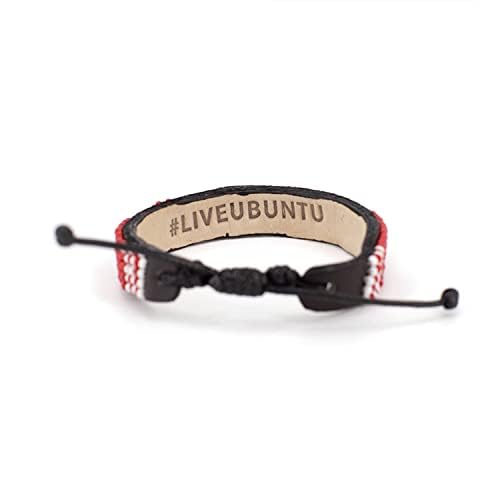 Ubuntu Life Love Beaded Leather Bracelet – Handmade Glass Bead Bracelet with Slide Closure and Genuine Leather, Stackable Boho Bracelets for Women and Men (Red/White, 1 Pack)