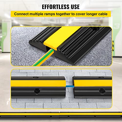 VEVOR Cable Protector Ramp, 3 Packs 1 Channel Hump, Heavy-Duty Modular Speed Bump Rated 22046 LBS Load Capacity, Protective Wire Cord Ramp Driveway Rubber Traffic Speed Bumps