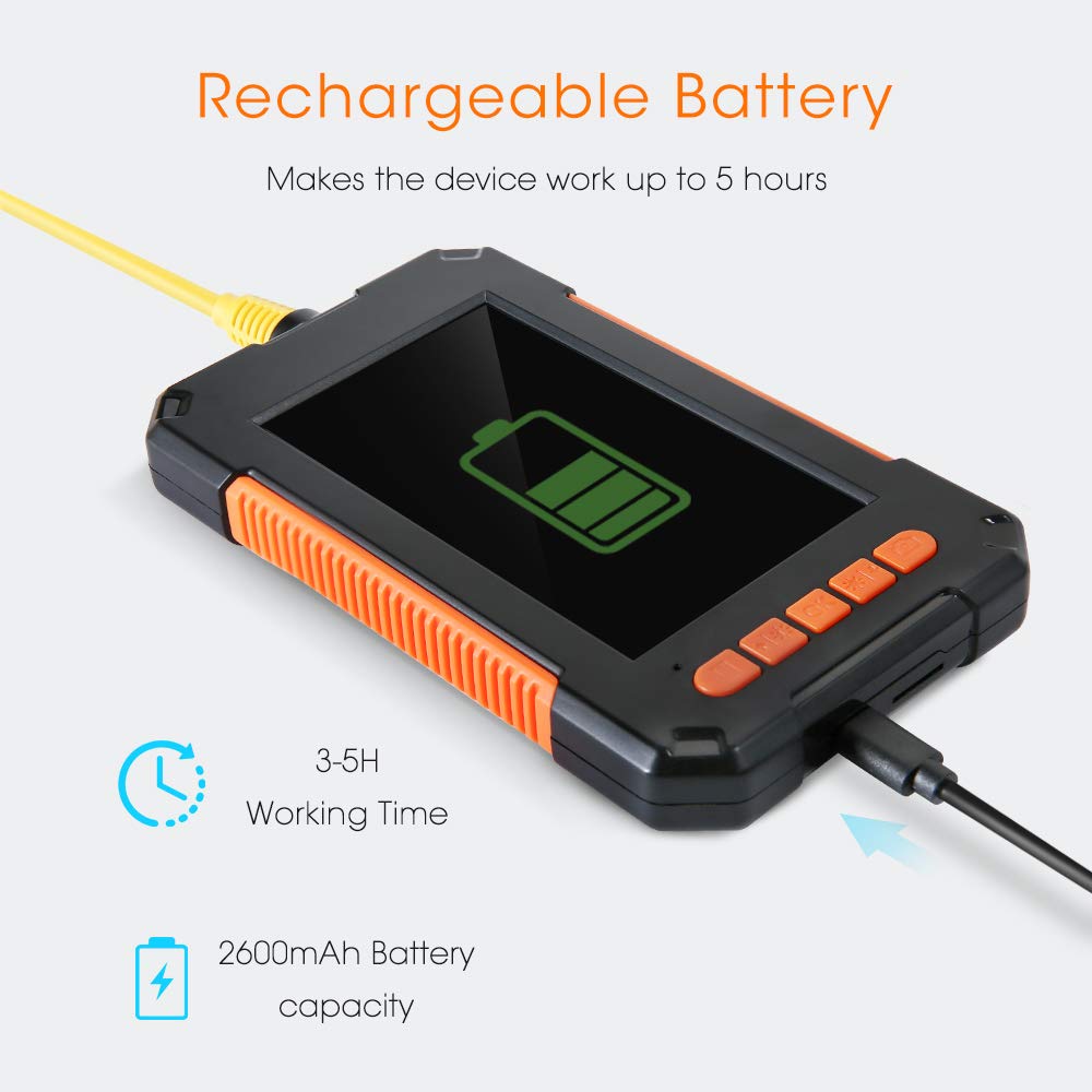 Ragu Endoscope Camera, 1080P HD Borescope 4.3” LCD Screen Inspection Camera IP67 Waterproof Industrial Endoscope with 8 Dimmable LEDs 16.4ft Semi-Rigid Cord