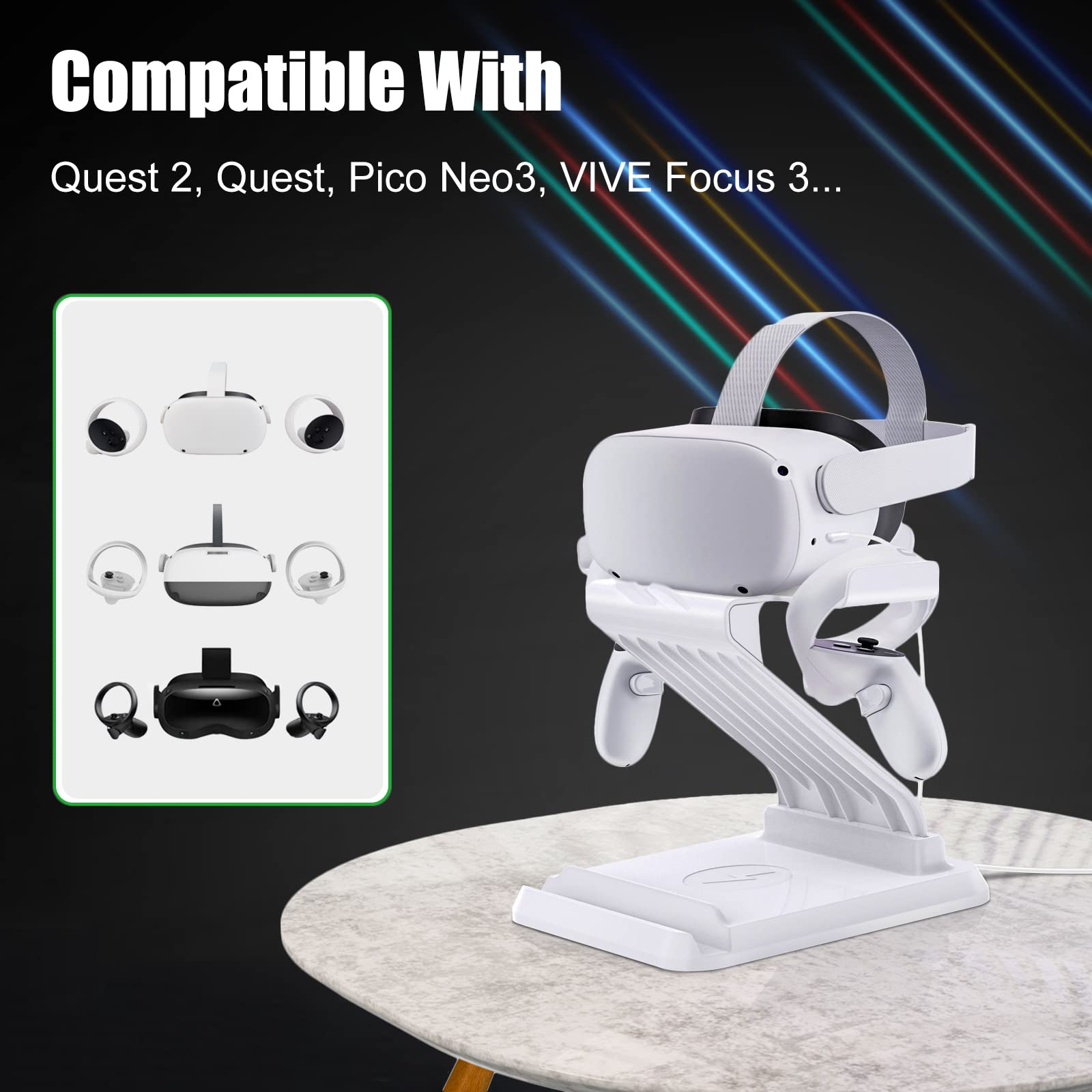 VR Stand 3 in 1 Multi-Function Display Charging Dock and Organizer for Oculus Quest 1/2 Oculus Rift S, Oculus Rift Meta Quest Pro with Wireless Charger for Airpods and Mobiles