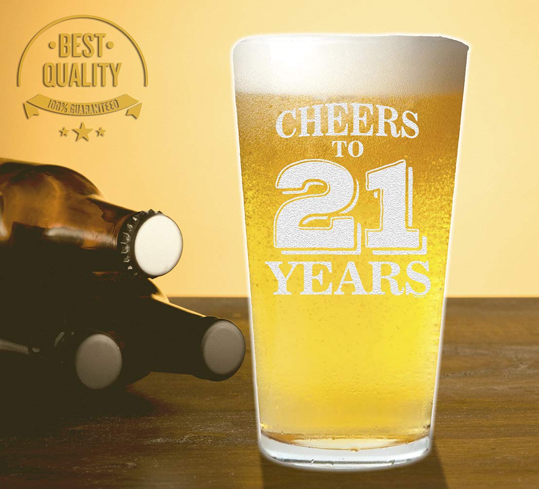 Veracco Cheers To 21 Years Twenty First Pint Beer Glass 21st Birthday Gift For Him Her (Clear, Glass)