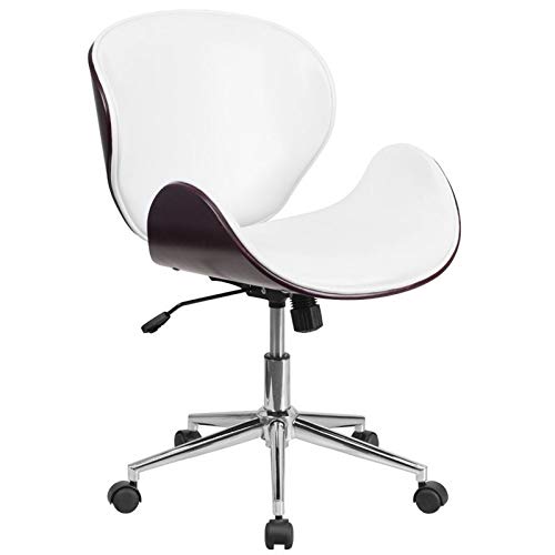 Pemberly Row Leather Swivel Office Chair in White and Mahogany
