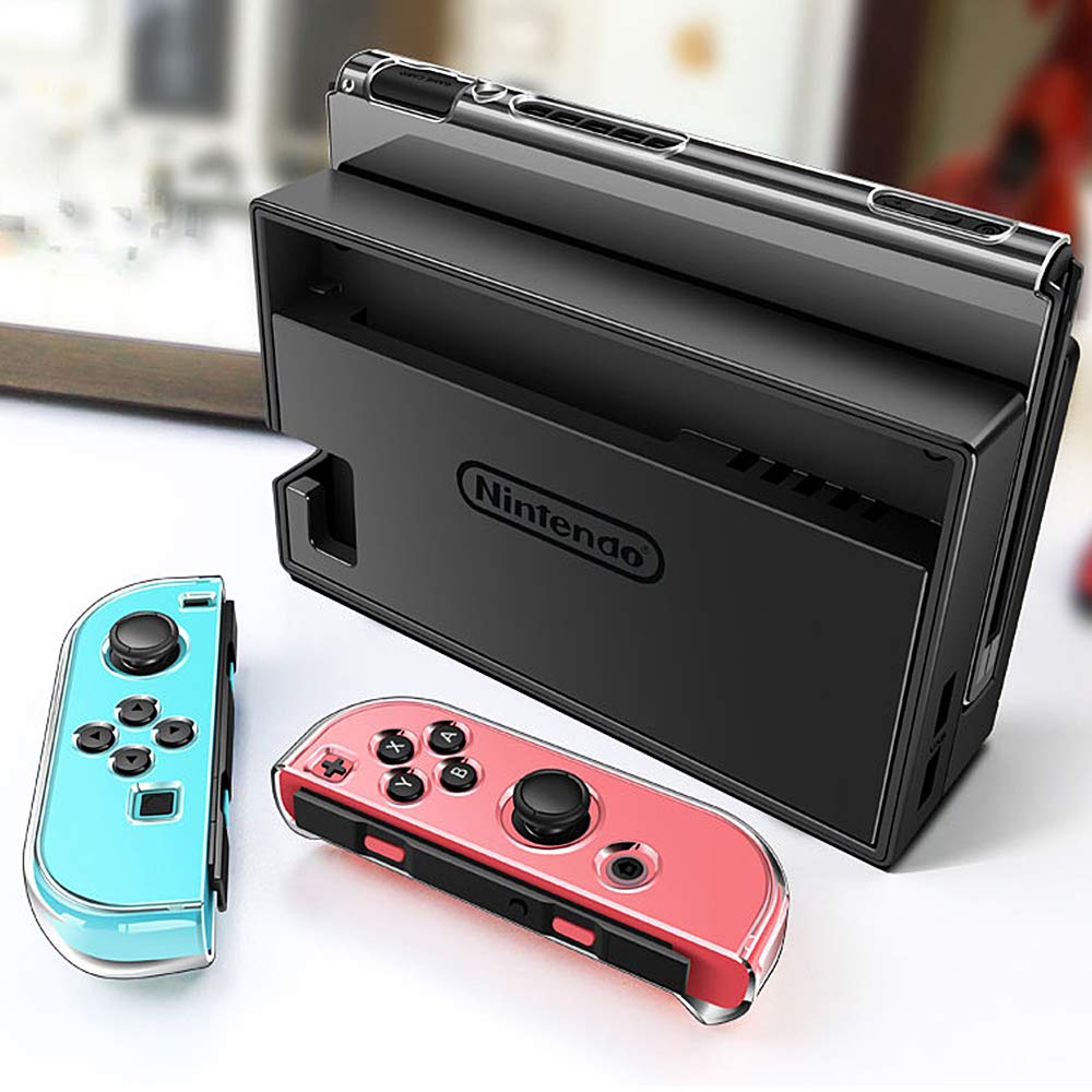 Pakesi Case for Nintendo Switch, Compatible with Nintendo Switch Case and Tempered Glass Screen Protector (360 Degree Full Enclosure Protection)-Clear