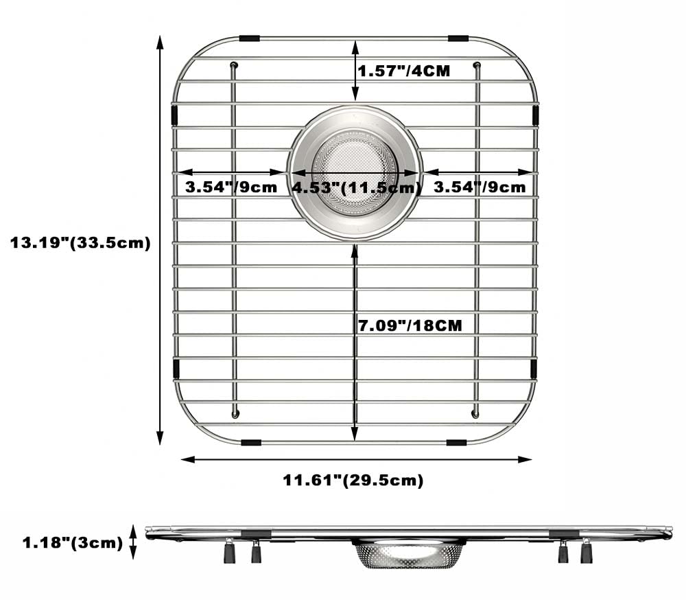 SlimmKISS Sink Grid and Sink Protectors for Kitchen Sink,Sink Rack for Bottom of Sink Stainless Steel Sink Grid Corner Radius Sink Grate Rear Drain Hole with Sink Strainer