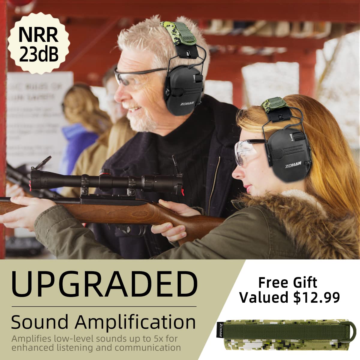 ZOHAN EM025 Electronic Shooting Ear Protection Earmuffs with Sound Amplification, NRR 23dB for Gun Range with Headband Cover (Black)