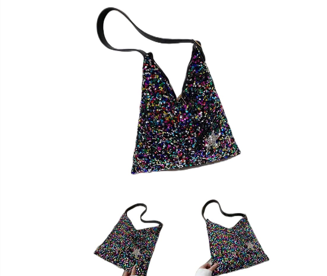 WIGUYUN Womens Mermaid Sequins Shoulder Bag Reversible Sequin Handbag Purse Sparkling Tote Shiny Hobo Bag,Black