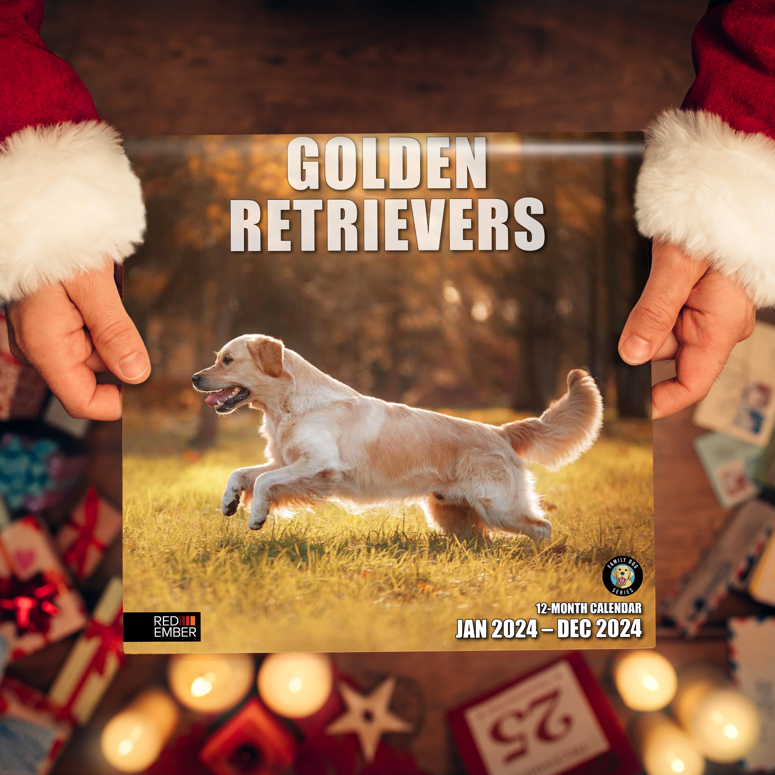 RED EMBER Golden Retrievers 2024 Hangable Monthly Wall Calendar | 12" x 24" Open | Thick & Sturdy Paper | Giftable | Cute Dog | Loveable, Easygoing Goldens