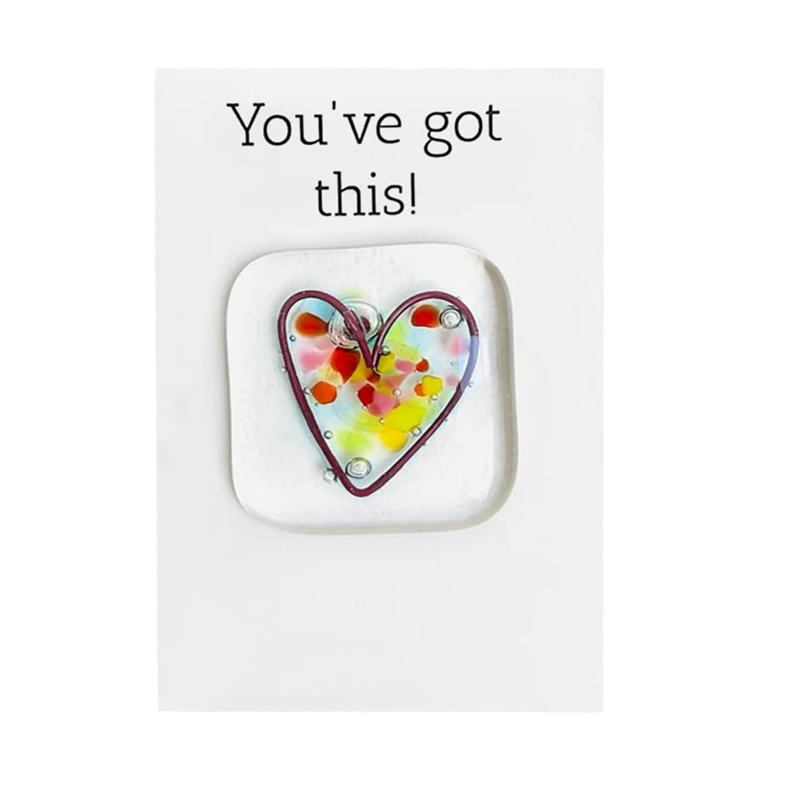 VAcsax Fused Resin Heart Pocket Token,Pocket Heart Token with Greeting Card,Cute Decorative Greeting Card (Colorful,You've Got This)