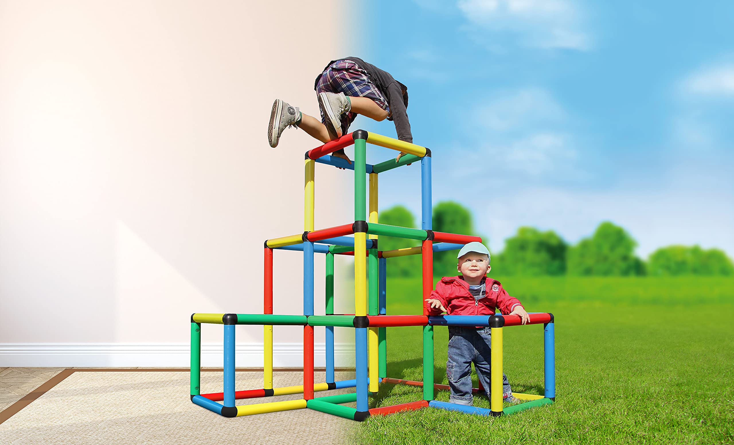 Quadro Climbing Pyramid - Rugged Indoor/Outdoor Climber, Tot/Toddler Jungle Gym, Expandable Modular Component Playset, Giant Construction KIt, Play Structure, for Kids Ages 1-6 Years.
