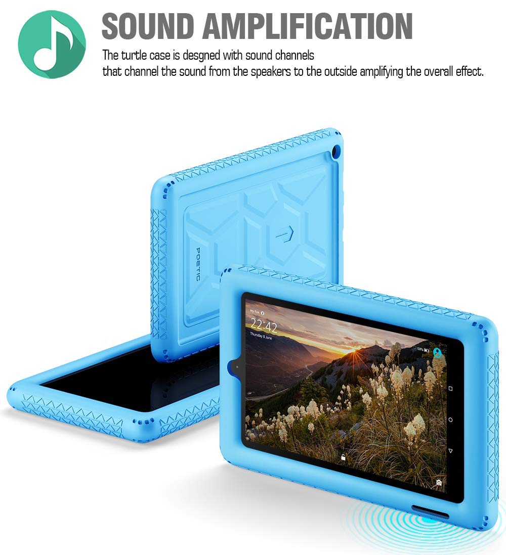 Poetic TurtleSkin Case Designed for All-New Fire 7 (9th Gen, 2019 Release), Heavy Duty Shockproof Kids Friendly Silicone Protective Case Cover, Corner Protection, Sound-Amplification Feature, Black