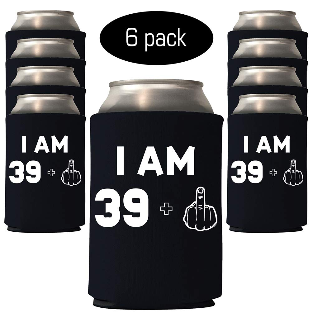 Veracco I AM 39+1 Middle Finger Years Can Coolie Holder 40th Birthday Gift Forty and Fabulous Party Favors Decorations (Black, 6)