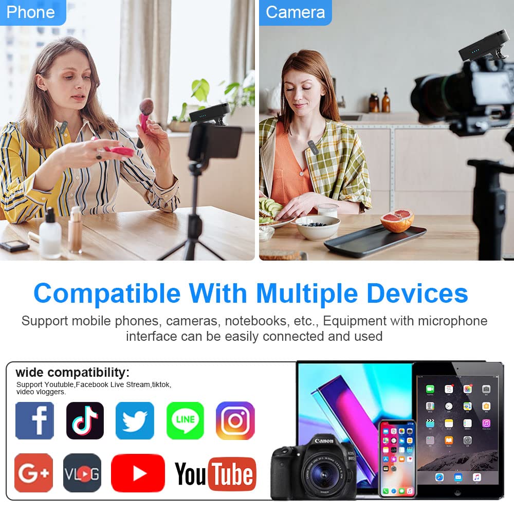 YMOO 230ft Wireless Microphone for iPhone/Android/USB, 2 in 1 2.4Ghz Dual Noise Reduction for Video Recording, Meeting, Vlog, Tiktok, YouTube, Whatsapp