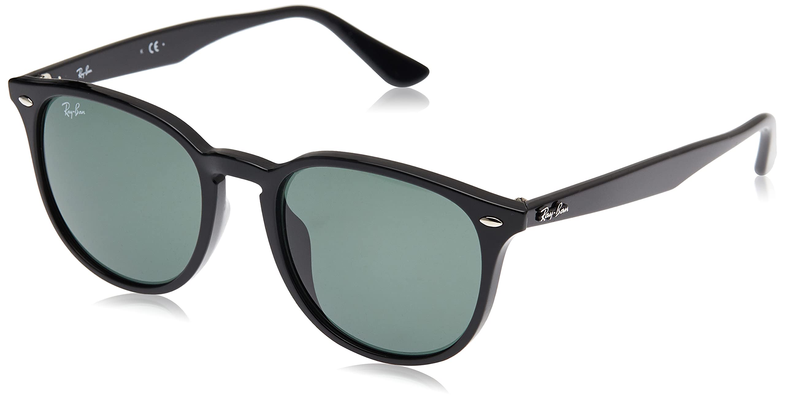Ray-Ban RB4259F Low Bridge Fit Round Sunglasses, Black/Dark Green, 53 mm