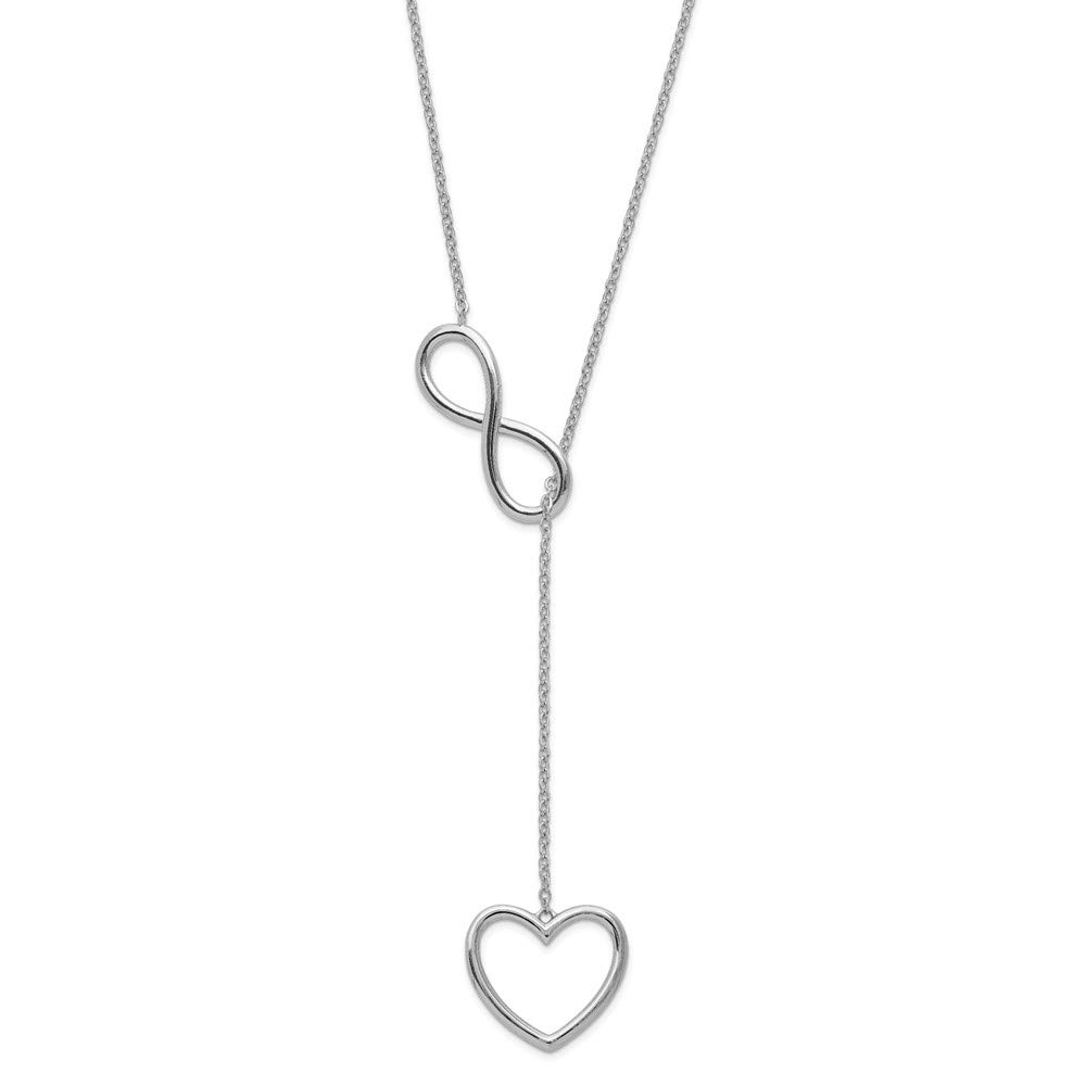Solid 925 Sterling Silver Infinity Love Knot Symbol 1 1/2 in drop Heart 2 in Extension Necklace 16" (Width = 22mm)