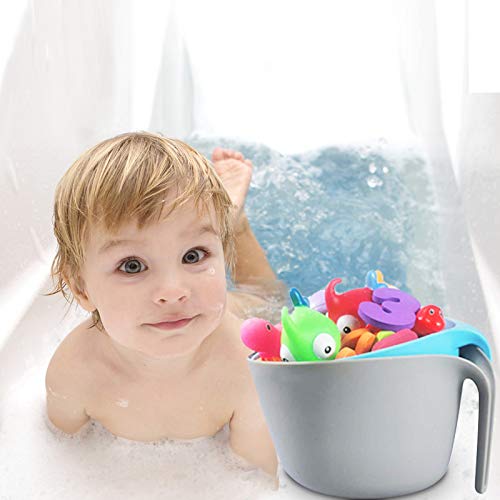 RAINBOW TOYFROG Bath Toy Storage Bin, freestanding Bath Toy Organizer Basket with Drying Scoop and Base, Great Bath Toy Holder for Toddler and Babies-Gray+Blue