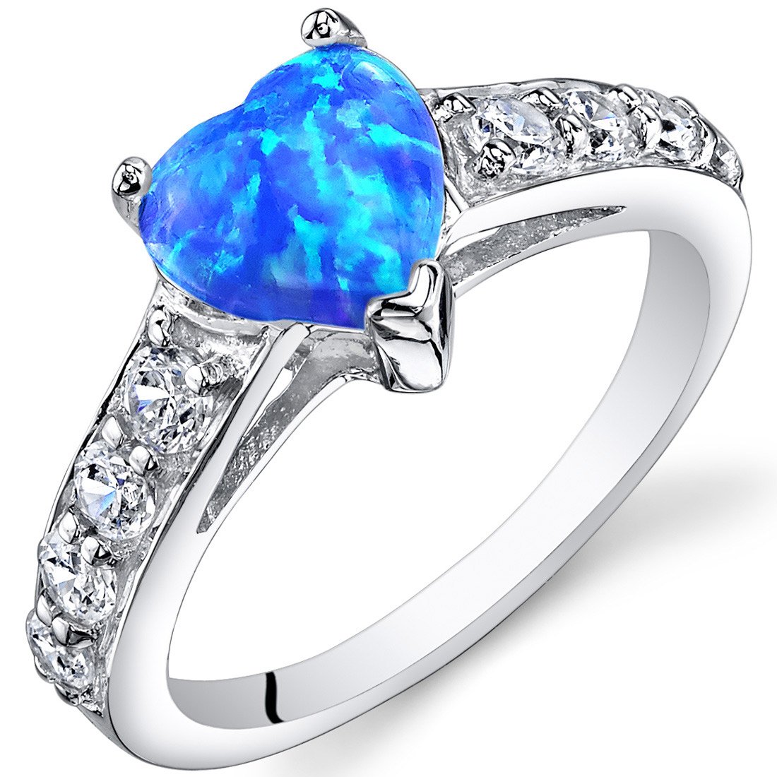 PEORA Created Blue-Green Opal Ring Sterling Silver Heart Shape 1.00 Carats Size 7