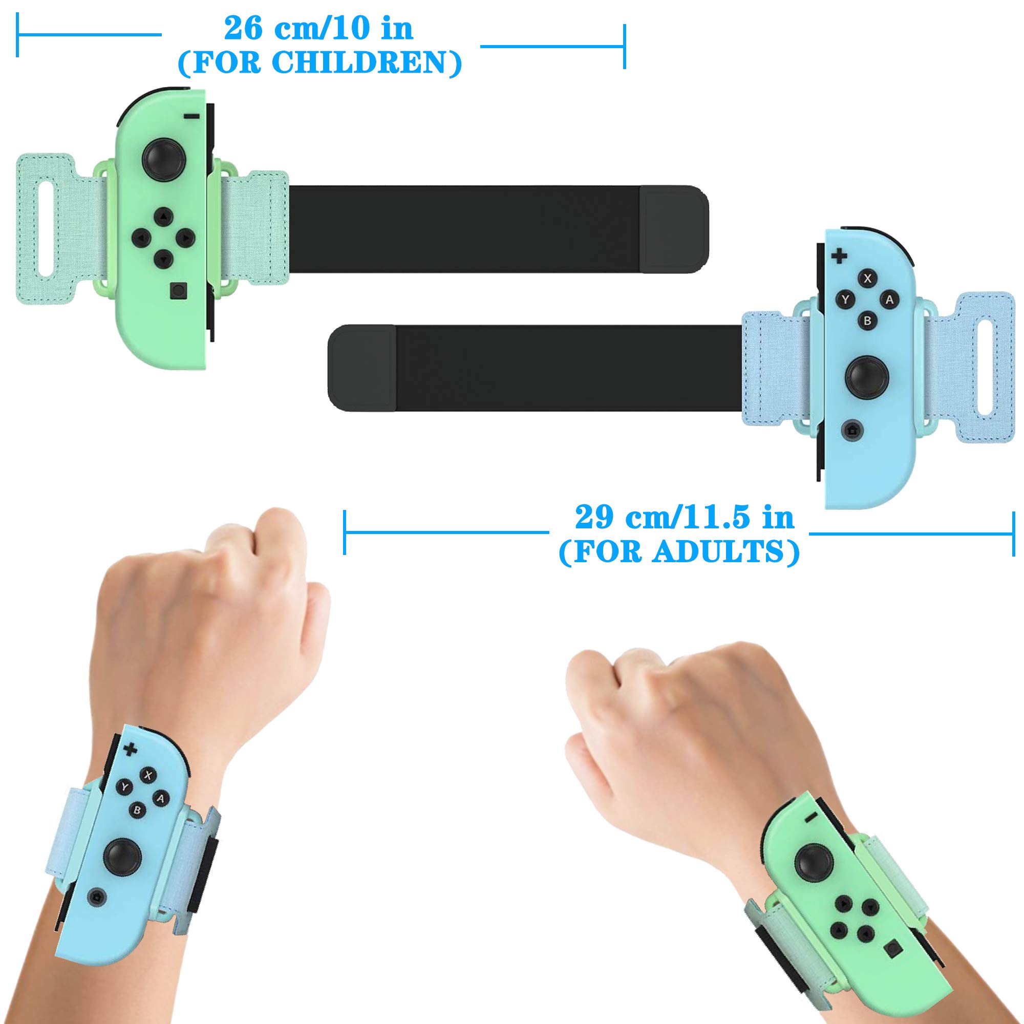 RHOTALL Wrist Bands - Dance Bands for Just Dance 2023/2022/2021/2020 and for Zumba Switch Game, Adjustable Elastic Strap for Joycon Controller, Fit for Adults and Children (Green&Blue)