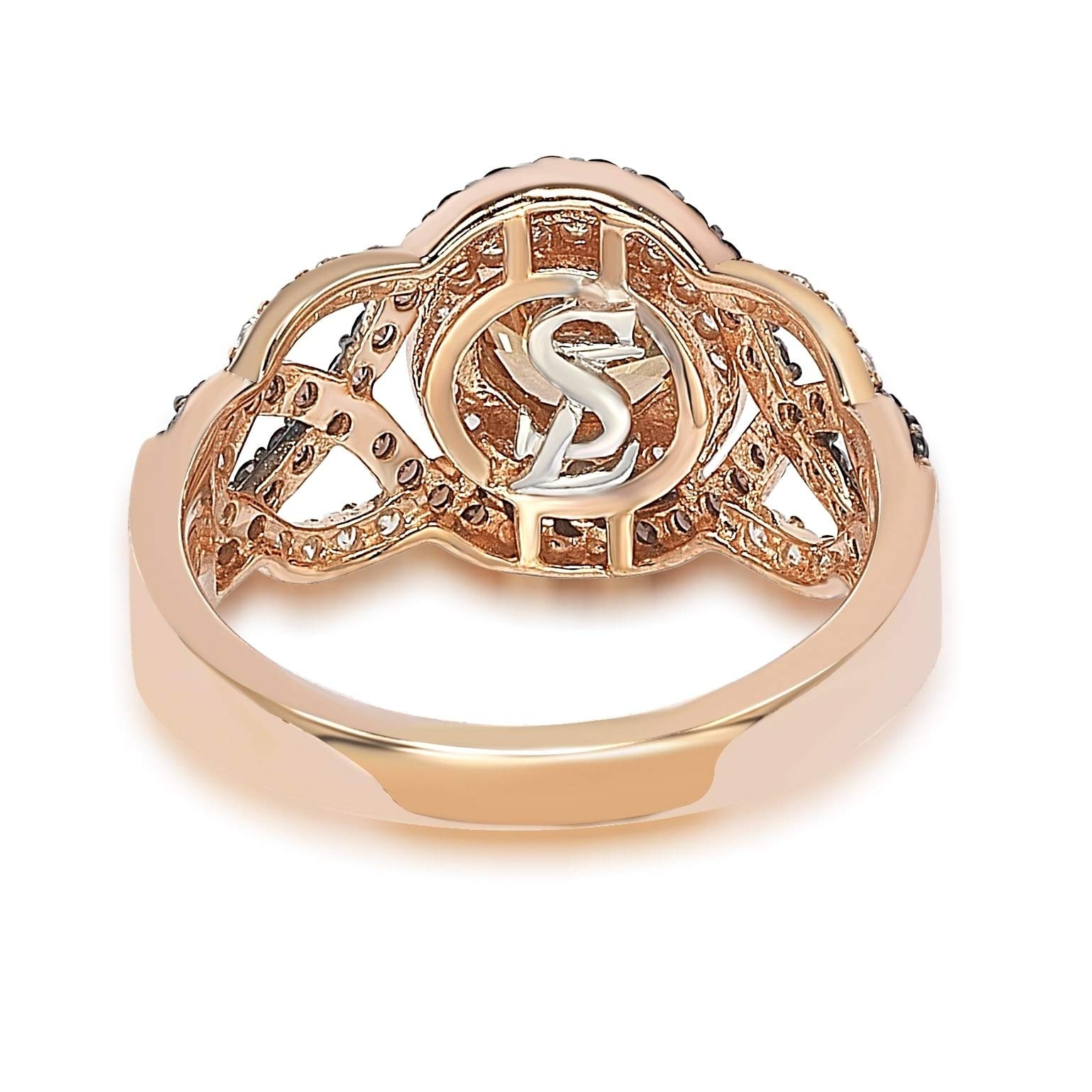 Suzy Levian Rosed Sterling Silver Brown Cubic Zirconia Crossover Bridal Ring - Brown/White