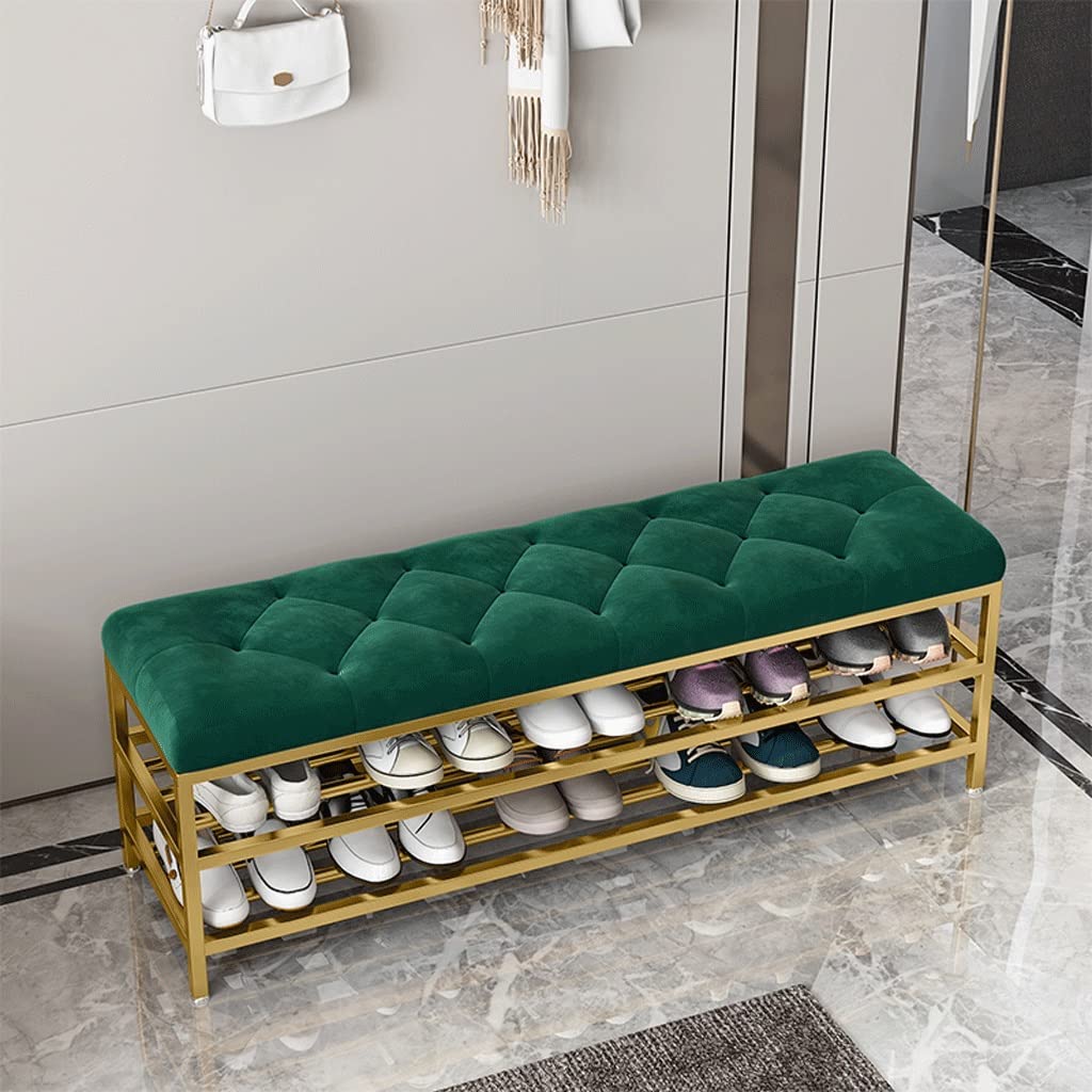 PONNYC Classic Nordic Creative Home Shoe Rack Bench Storage Shoe Stool Rack Metal Base Suitable for Living Room Entrance Corner Corridor