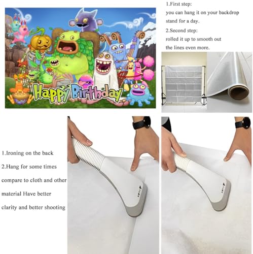 Singing Monsters Birthday Decorations, Singing Monsters Happy Birthday Banner Backdrop for Singing Monsters Birthday Party Supplies (5x3ft)