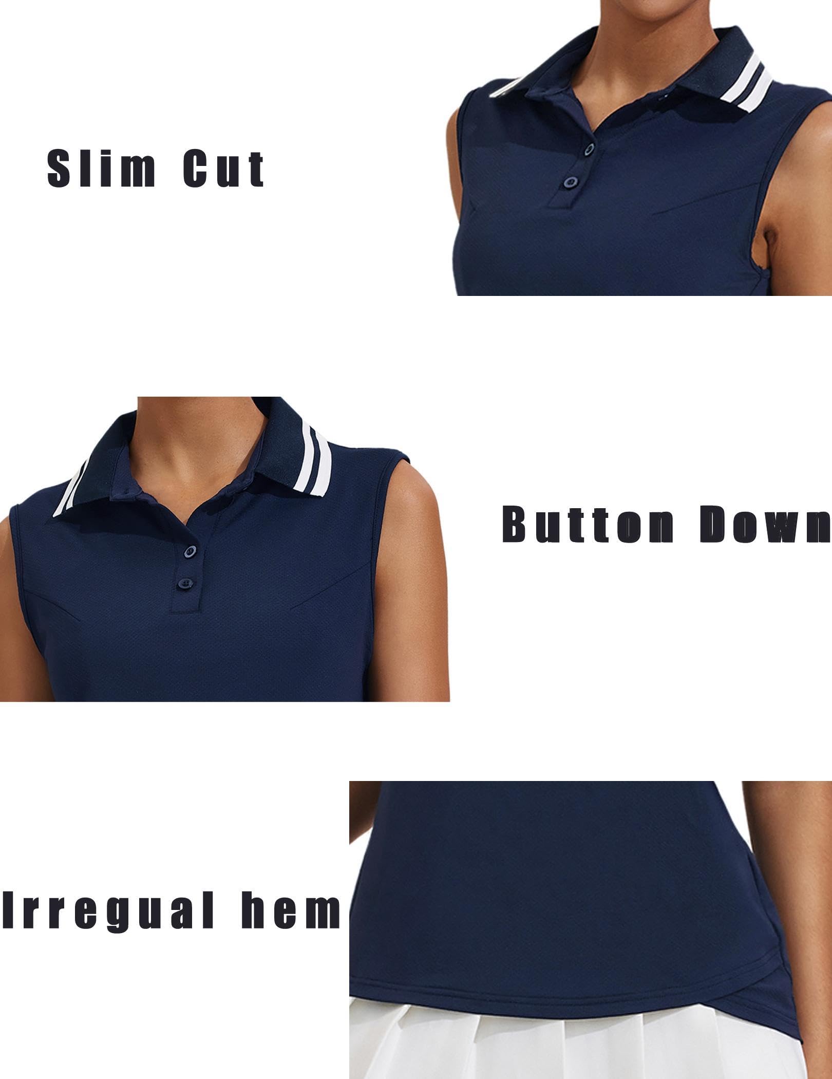 Womens Golf Tennis Polo Shirt Sleeveless Quick Dry UPF 50+ Athletic Gym Tank Top Navy Blue L