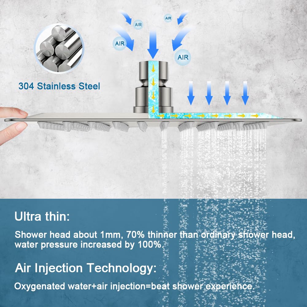 POP SANITARYWARE Ceiling Mount Shower Faucet Set Brushed Nickel Bathroom Luxury Rain Mixer 12 Inch Shower Head System with Handheld Single Handle Shower Trim Kit with Valve