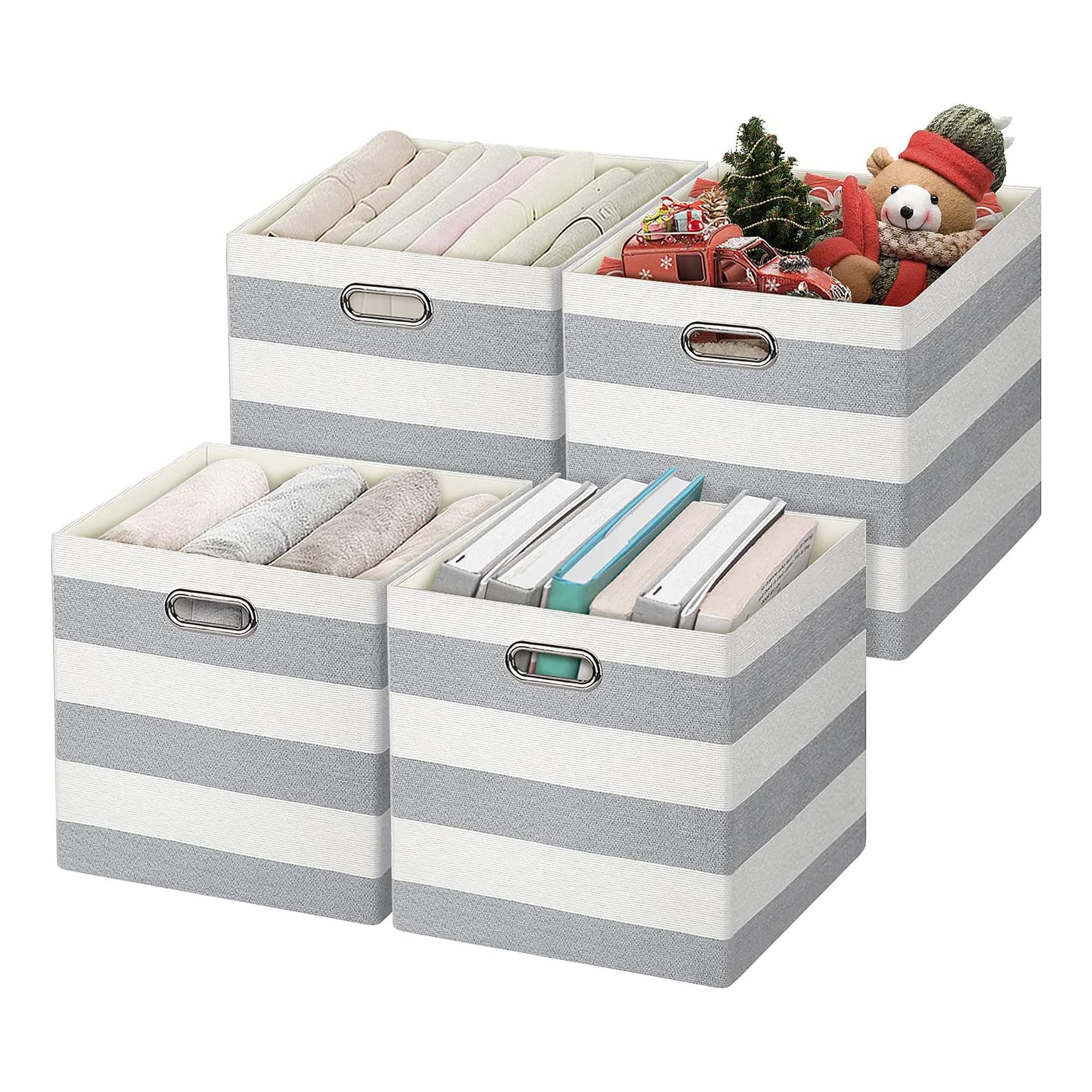 Posprica Storage Bins Storage Cubes,13×13 Collapsible Storage Boxes Containers Organizer Baskets for Nursery,Office,Closet,Shelf - 4pcs,Black-White Striped