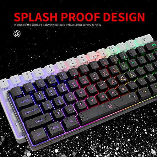 Snpurdiri 60% Wireless Gaming Keyboard,2200mAh Mini 61 Keys Mechanical Feeling Keyboard with Bluetooth 5.1&2.4G Wireless Dual Modes,Support Charging,Suitable for PC/Tablet/Smartphone Gamer,White