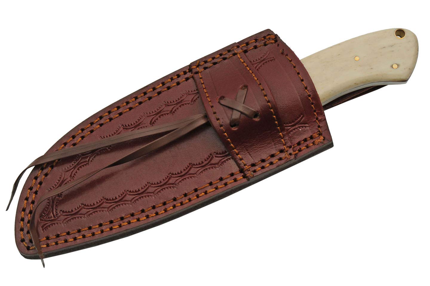 Szco Supplies 8.5" Damascus Steel Bone Handle Hunting Knife with Sheath, White/Turquoise (DM-1275)