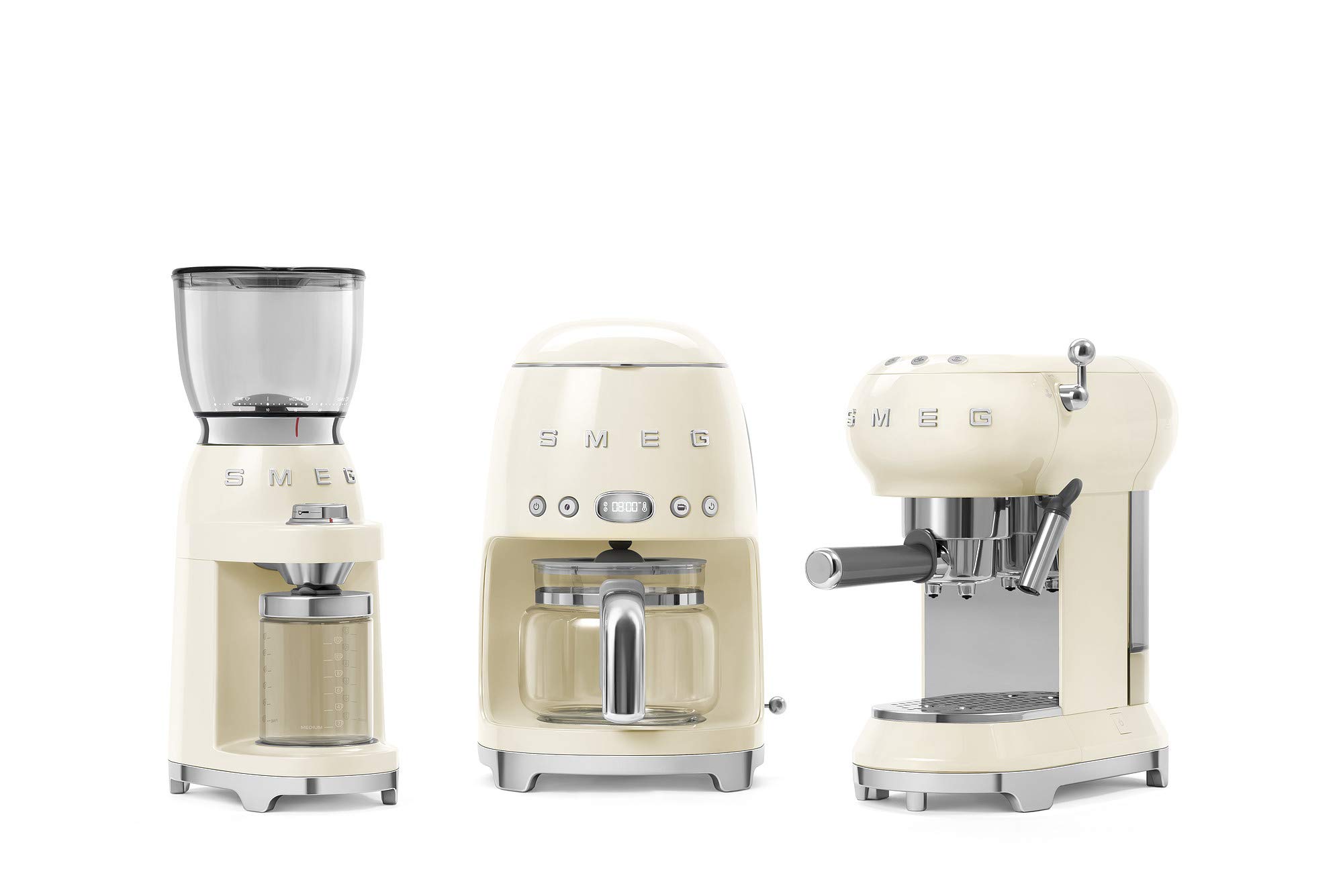 Smeg DCF02CRUK Drip Coffee Machine, Auto-Start Mode, Reuseable Filter, Digital Display, Anti-Drip System, Aroma Intensity Option, 1.4 Litre Tank, Cream