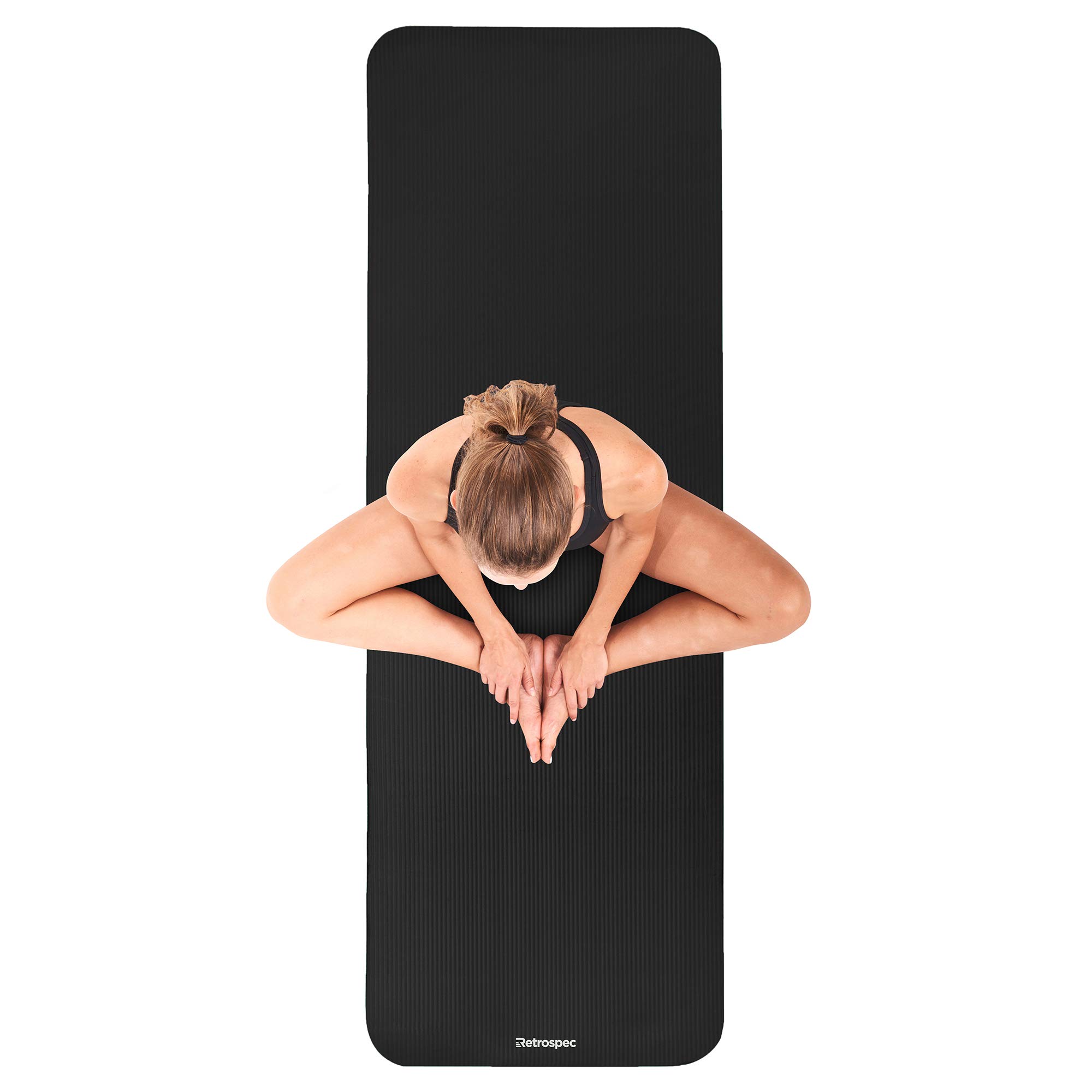 Retrospec Solana Yoga Mat Thick w/Nylon Strap for Men & Women, Black, 1/2 inch (3406s)