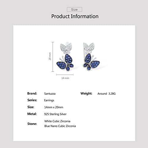 Santuzza Butterfly Earrings 925 Sterling Silver Blue Nano Cubic Zirconia White CZ Gemstone Butterfly Dangle Earrings for Women