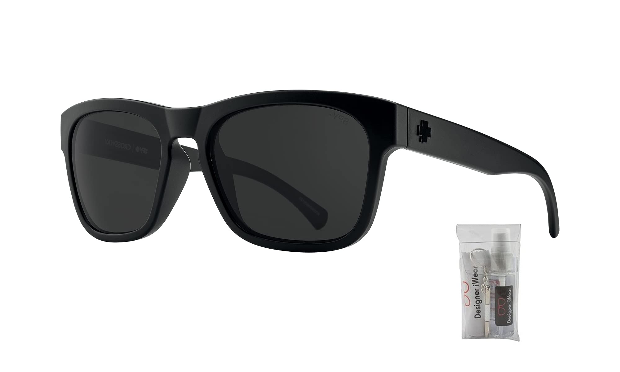 SPY Crossway 6700000000116 57 MM Matte Black/Gray Polarized Square Sunglasses for Men for Women + BUNDLE with Designer iWear Eyewear Kit