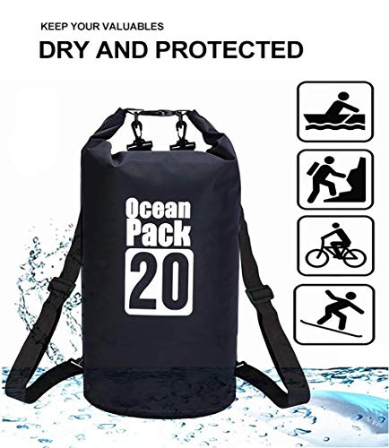 Spozeal Waterproof Black Dry Bag 2L/5L/10L/15L/20L/30L, Ocean Back Pack, Roll Top Sack for Floating, Boating, Fishing, Swimming, Kayaking, Rafting, Camping