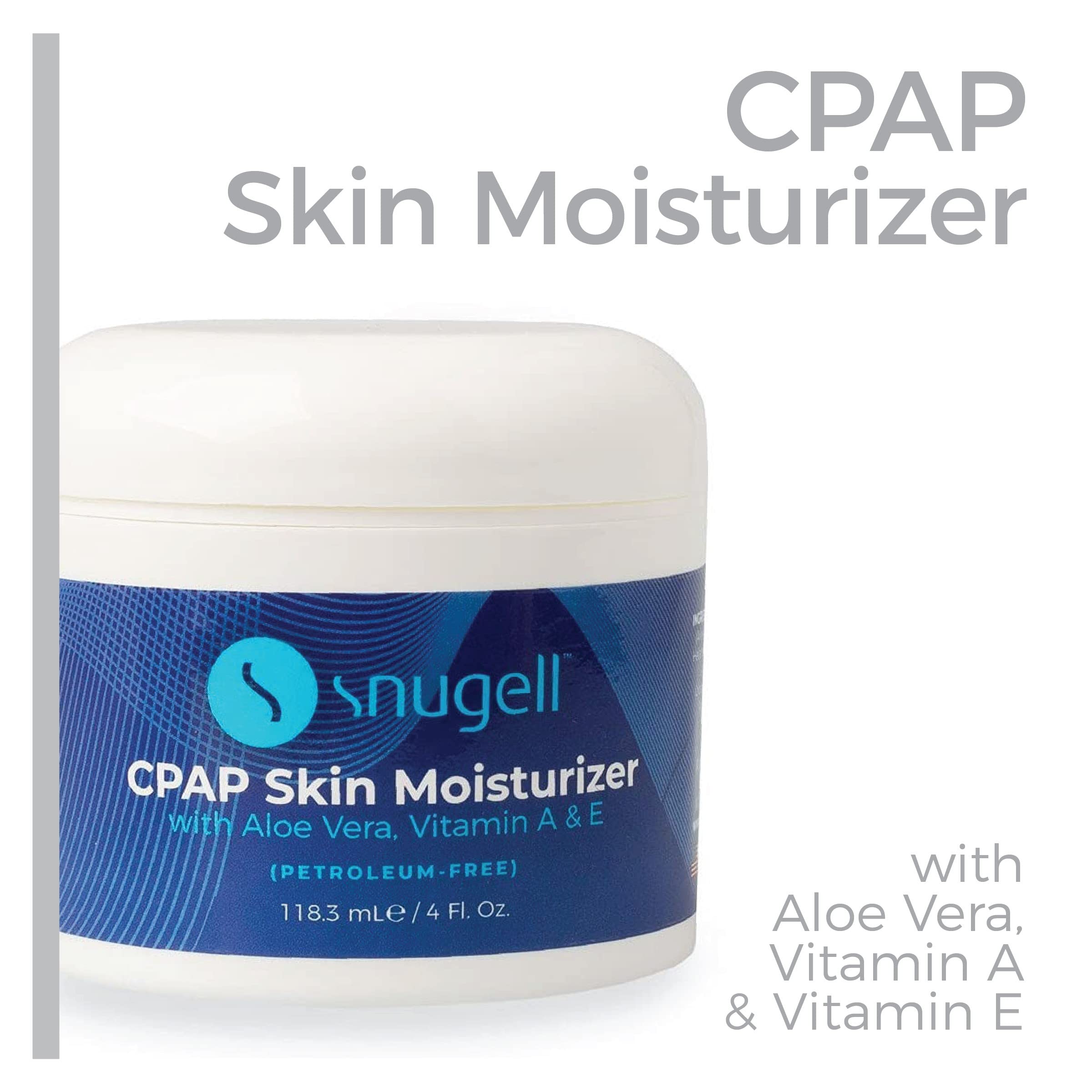 Snugell CPAP Skin Moisturizer Daily Face Cream with Aloe Vera and Vitamin A & E | Petroleum-free | Fragrance-free | Non-greasy | Specially Designed for CPAP users | 4 Fl. Oz.