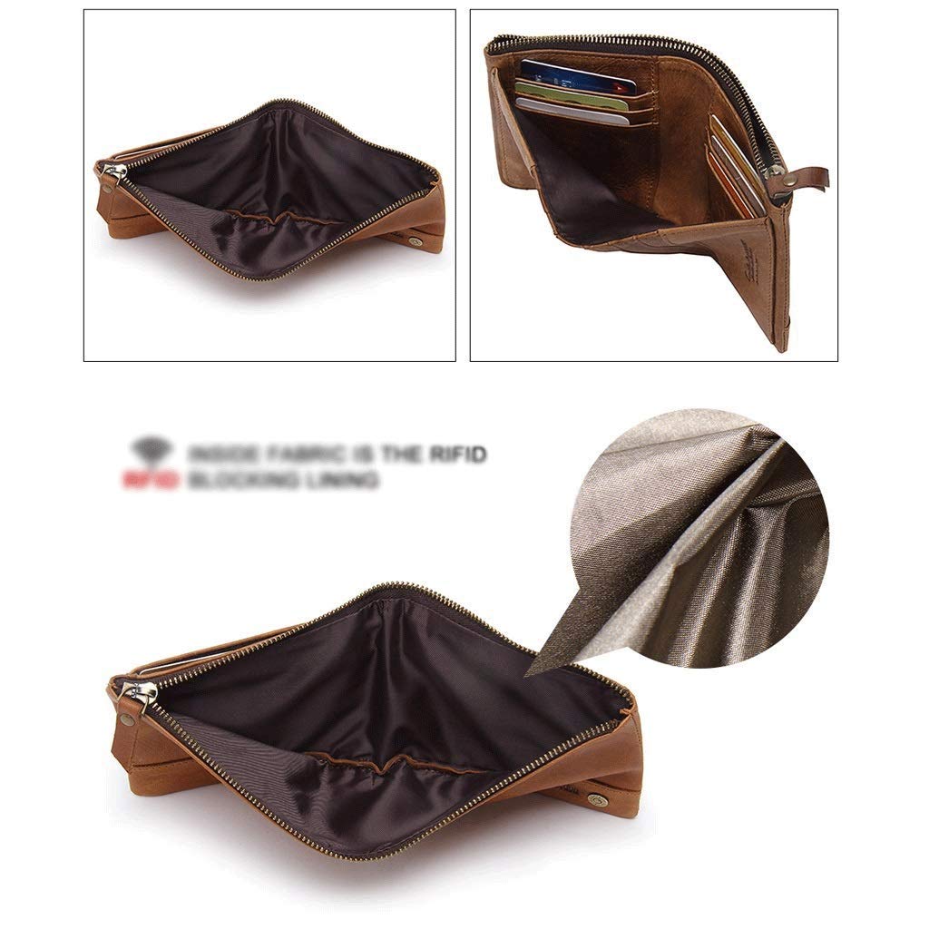 Walnut Retro Crazy Horse Top Layer Leather Multi-Function Tri-Fold Men's Wallet Fashion Leather Clutch Bag Vertical Style