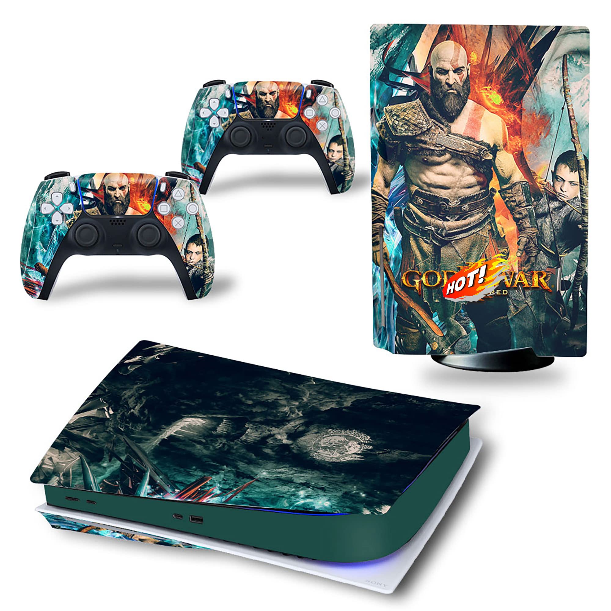rilixuy Games Skin Stickers Cover for Playstation 5 Console,Ps5 Dualsense Controller Decal,Durable,Scratch Resistant,Bubble-Free,Compatible with Playstation 5 Disk-god-8