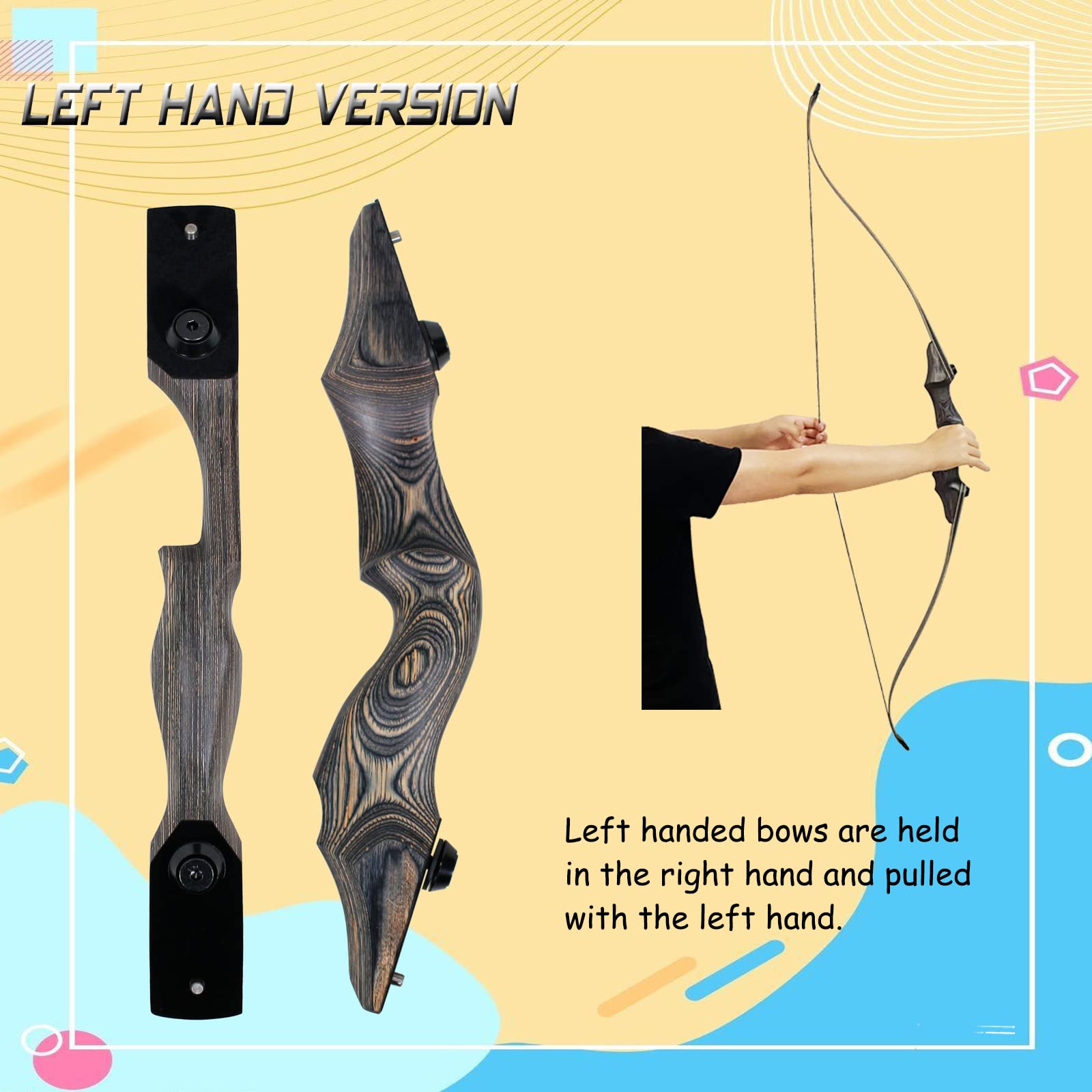 SinoArt 58" Takedown Recurve Bow Bamboo Limbs Archery Right and Left Handed Riser Bow for Hunting Target Shooting 25-65Lbs(40Lbs, Left Hand)