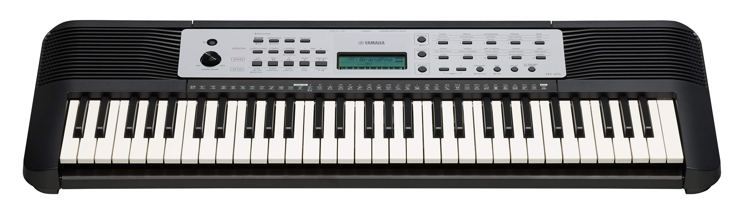 Yamaha YPT270 61-Key Portable Keyboard With Power Adapter (Amazon-Exclusive),Black and Yamaha OEM PKBX2 Double-Braced Adjustable X-Style Keyboard Stand